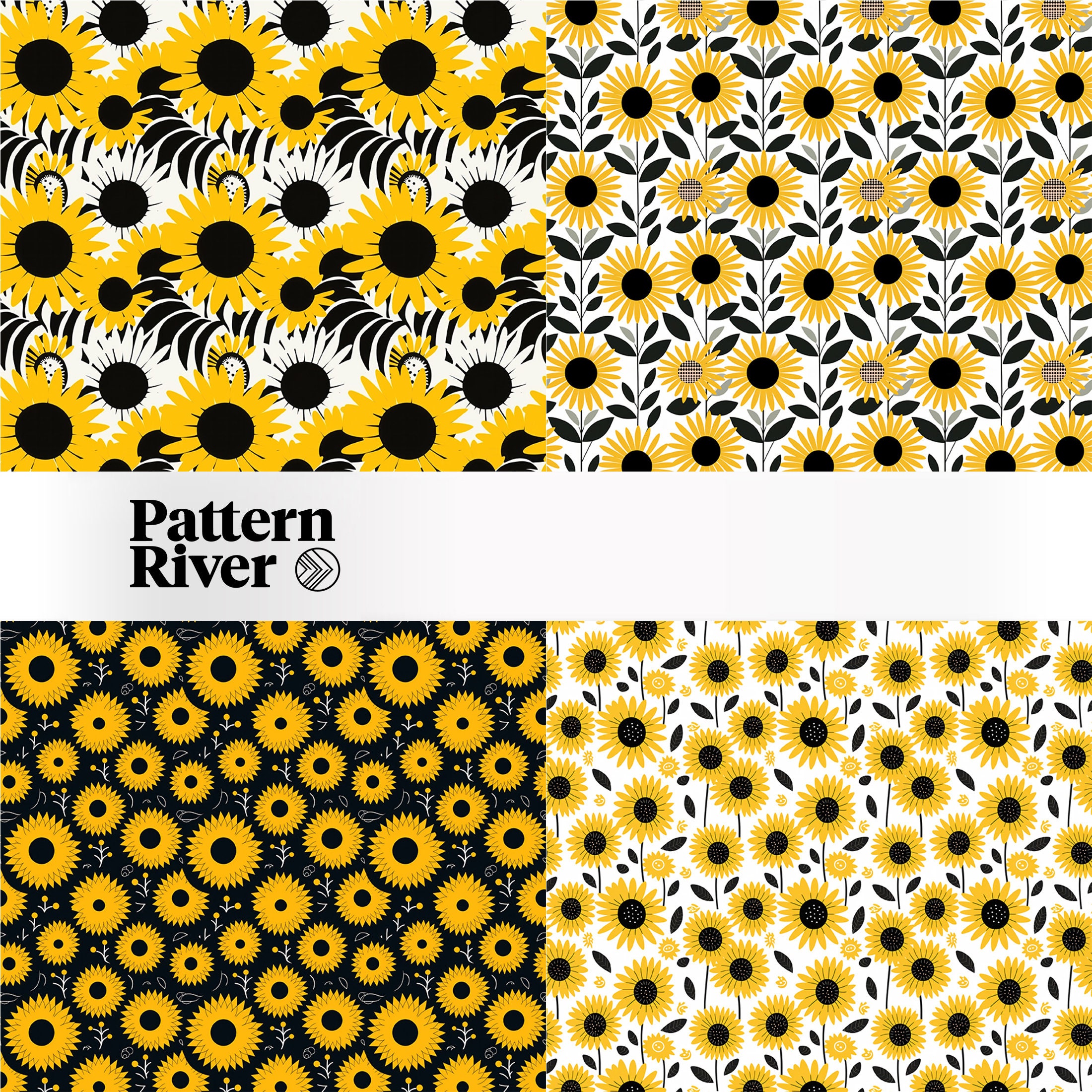 Sunflower Digital Paper, Sunflower Seamless Patterns, Sunflower ...