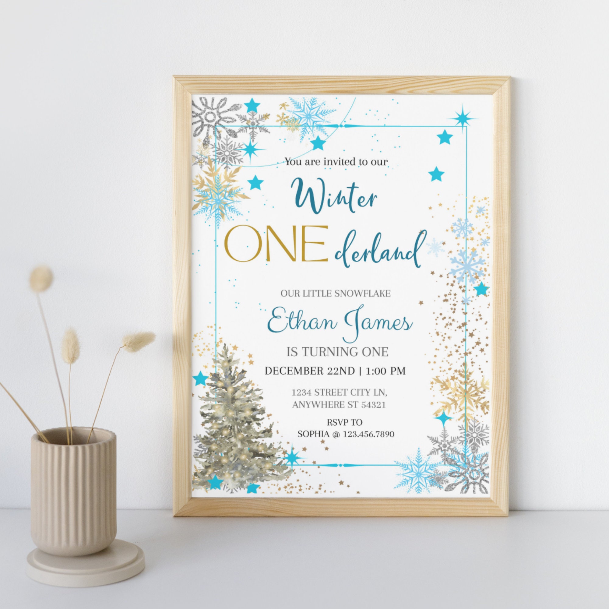 Editable WINTER Onederland Invitation | Frosted Blue Winter Onederland ...