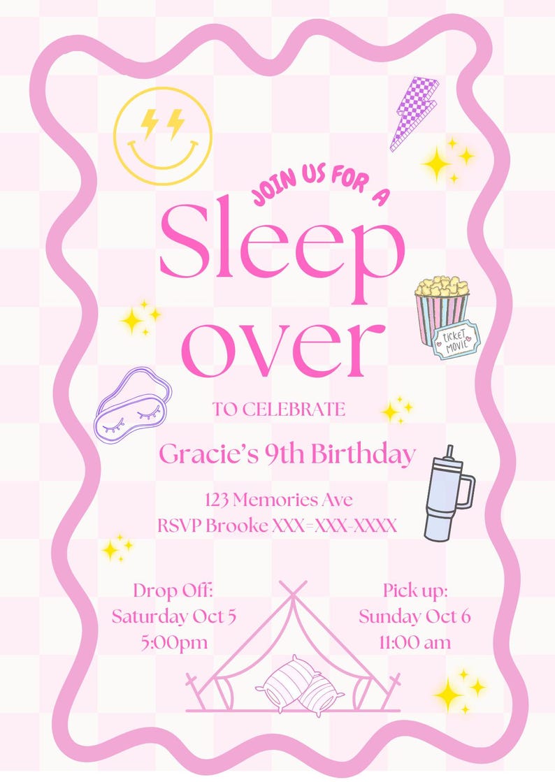 Editable Sleepover Birthday Invitation, Slumber Party Invitation ...
