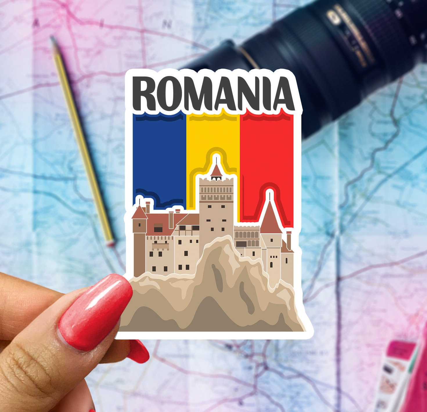 Romania Travel Sticker, Passport Souvenir, Romanian Suitcase Decal ...