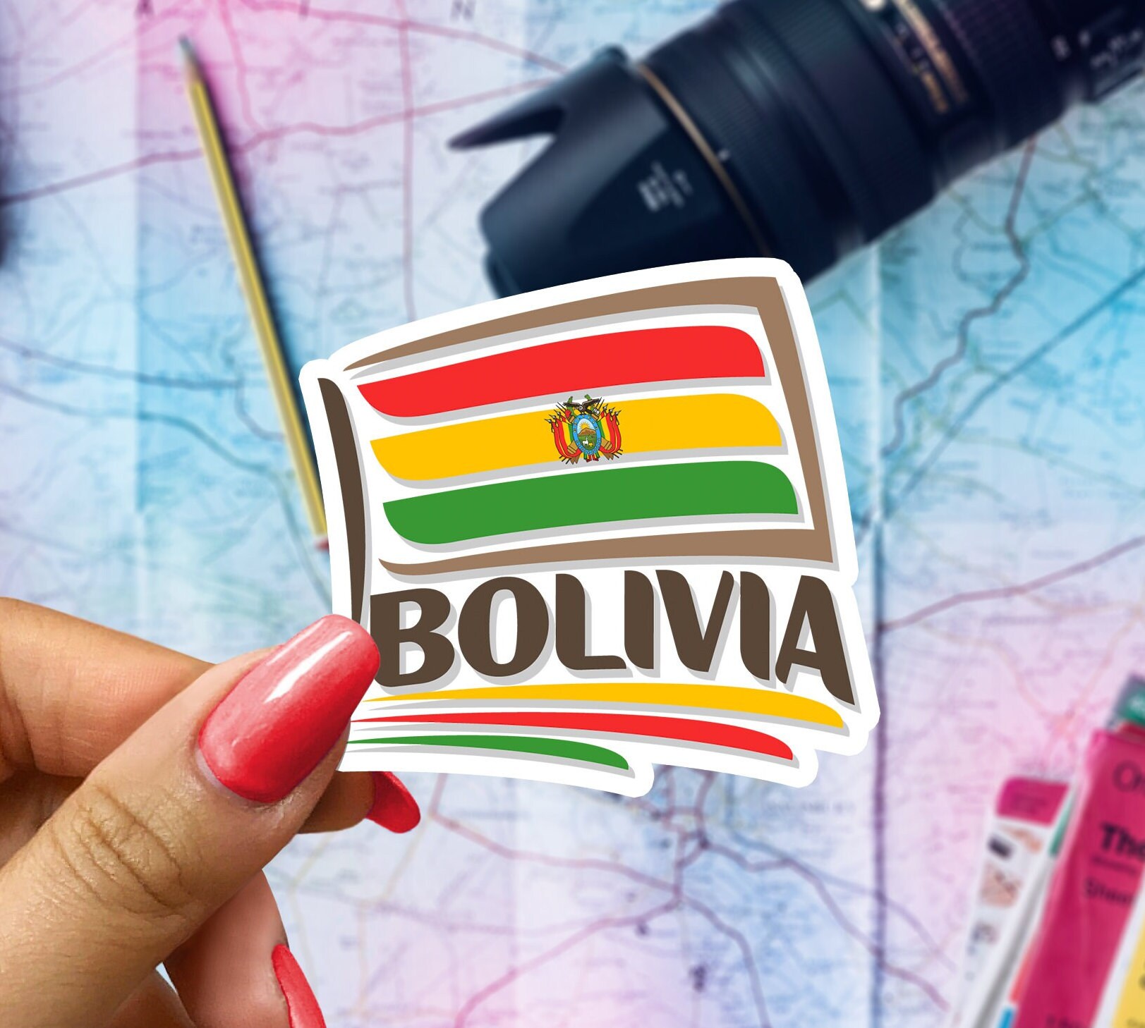 Bolivia Flag Travel Sticker, Passport Souvenir, Bolivian Suitcase Decal ...