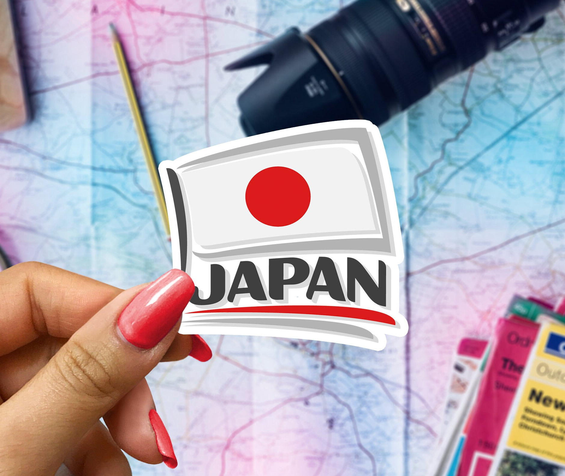 Japan Flag Travel Sticker, Passport Souvenir, Japanese Suitcase Decal ...