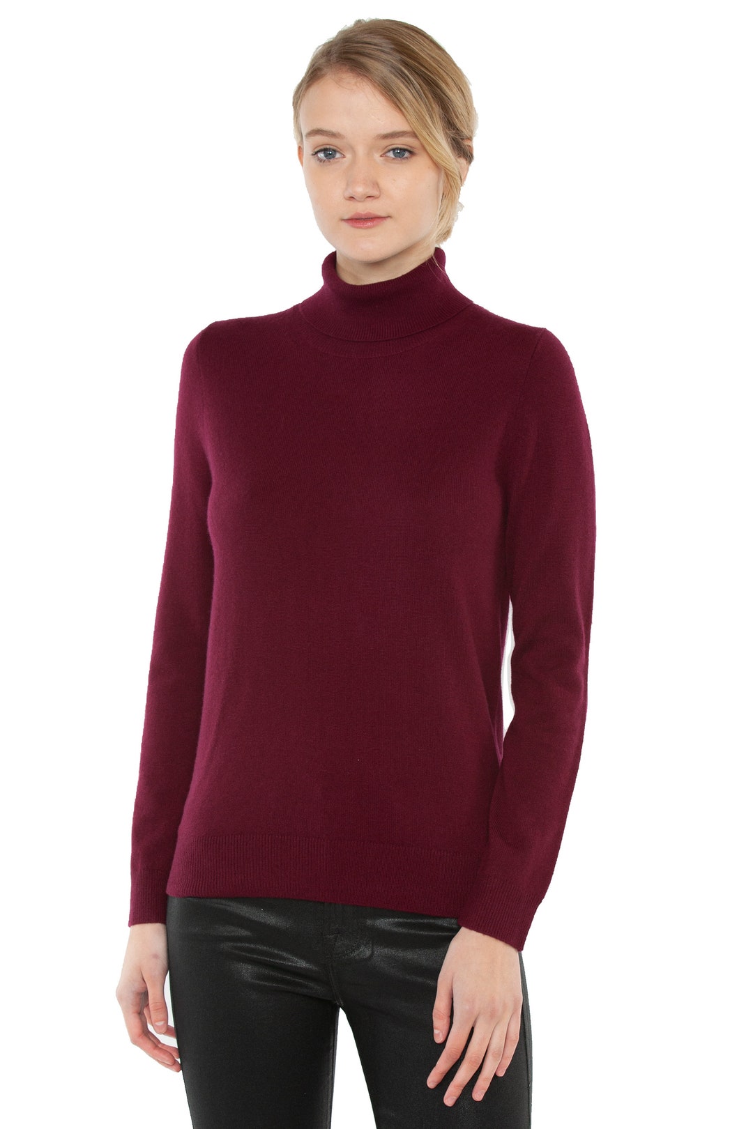 100% Pure Cashmere Sweaters for Women Turtleneck Pullovers Color Plum ...