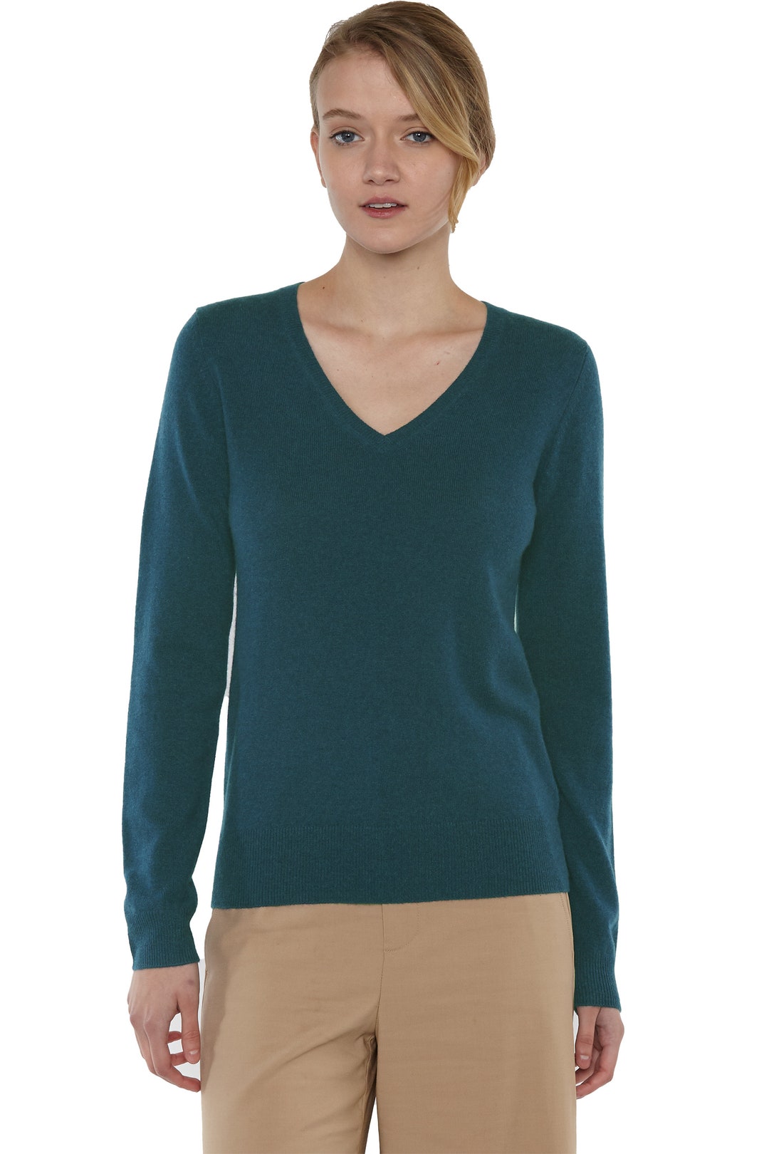 100% Pure Cashmere Sweaters for Women V Neck Pullovers Color Teal - Etsy