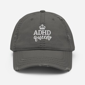 ADHD Queen Hat // Neurodivergent Cap, Distressed Dad Hat, Embroidered ...
