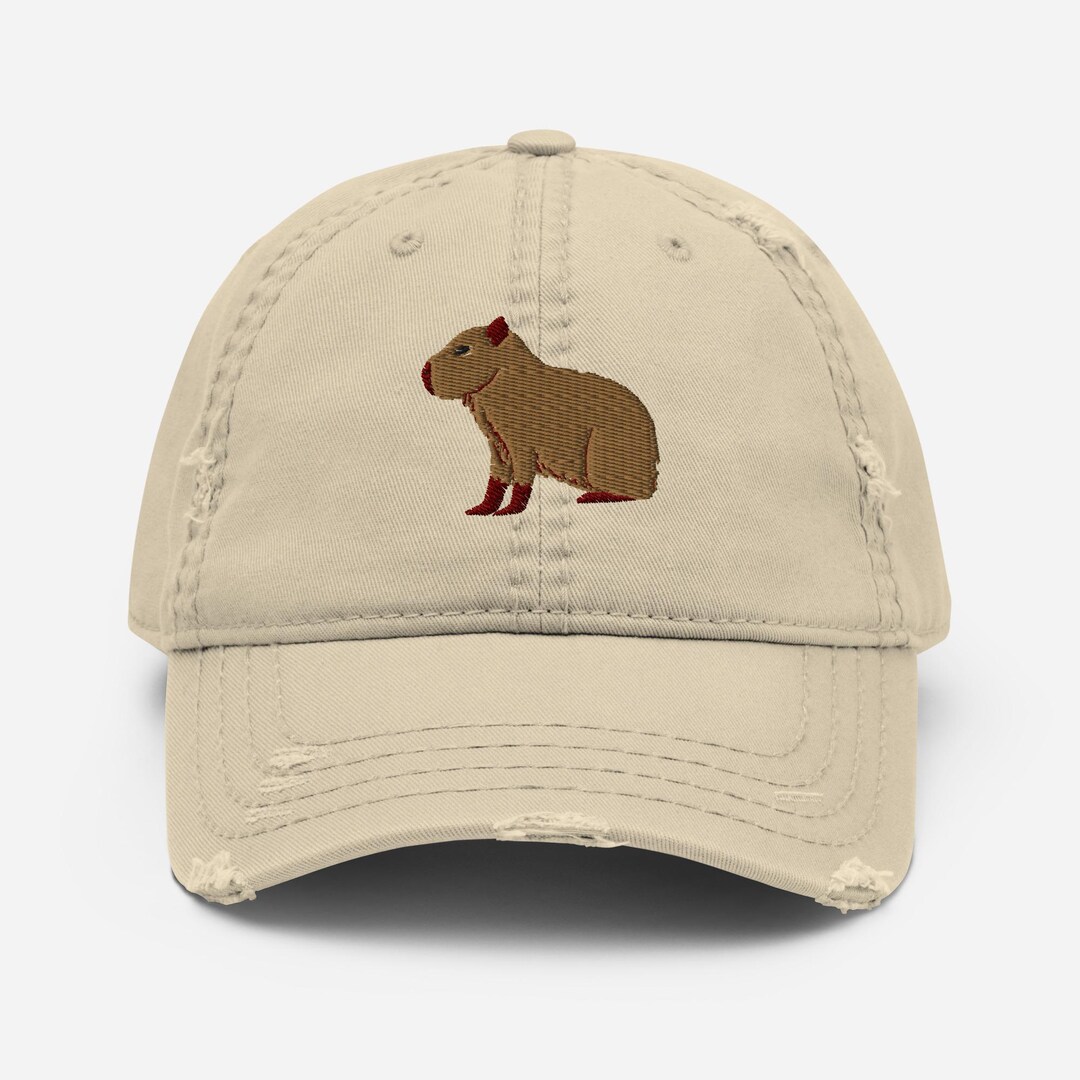 Capybara Distressed Hat, Capybara Embroidery, Gift for Him or Her ...