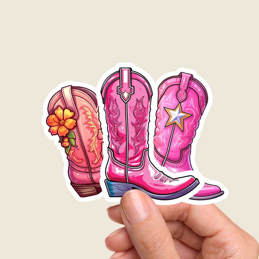 Pink Cowboy Boot Sticker Set // 3 Stickers, Vinyl Decal, Water Bottle ...