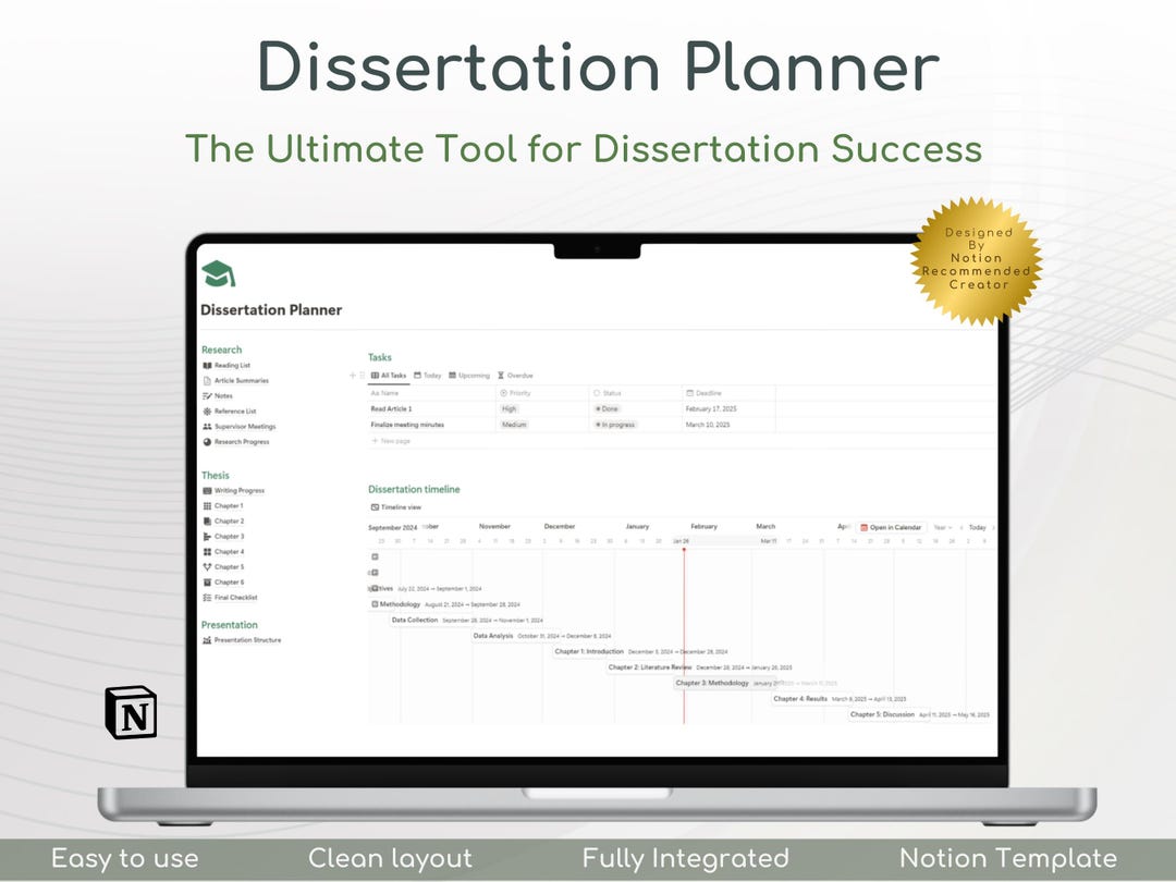 Dissertation Planner, Thesis Planner, Phd Planner, Final Year ...