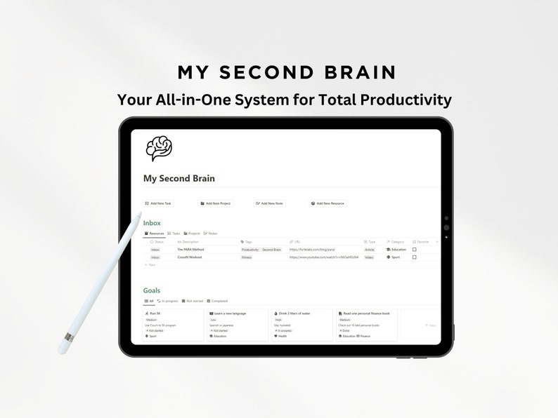 Notion Second Brain Notion Planner Notion Life Planner - Etsy