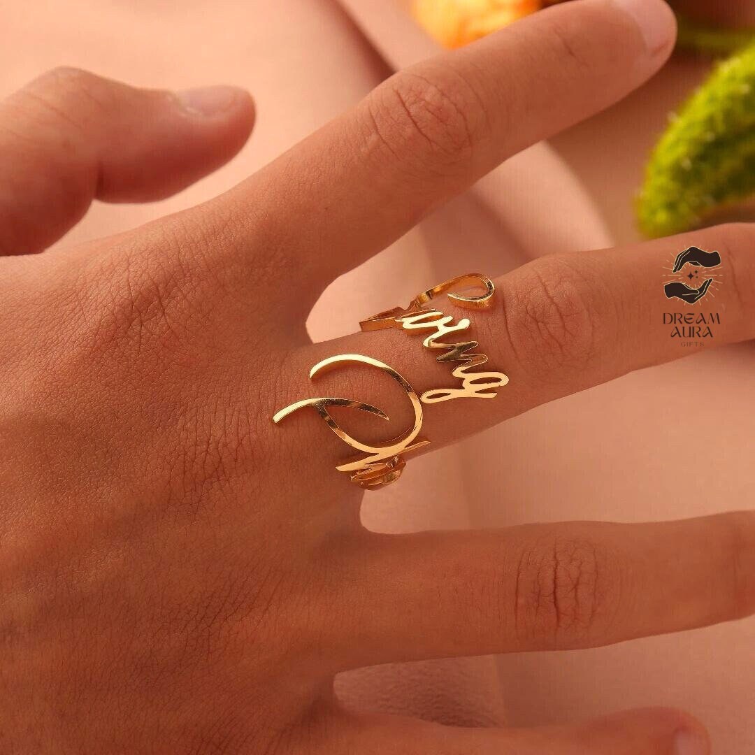 Personalized Gold Name Ring Custom Gold Band, Unique Gift for Her ...