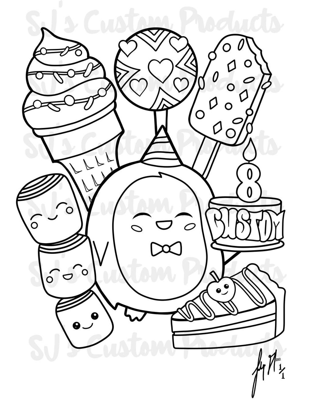 Customizable Birthday Coloring Pages for Kids-sweet Treats 5 Pack+bonus ...
