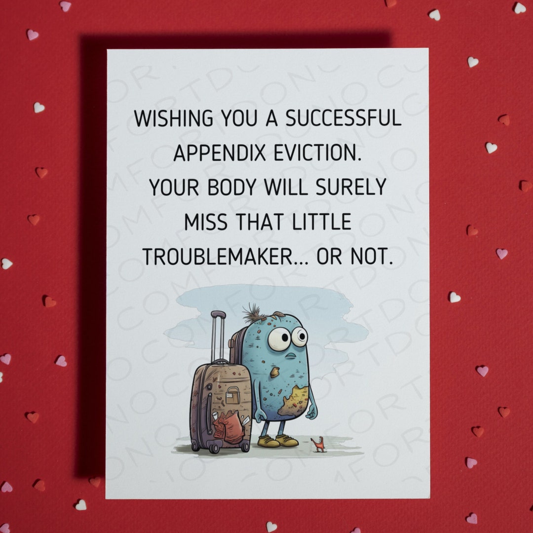 Appendix Card Blank Greeting Card Appendectomy Card for Him Card for ...