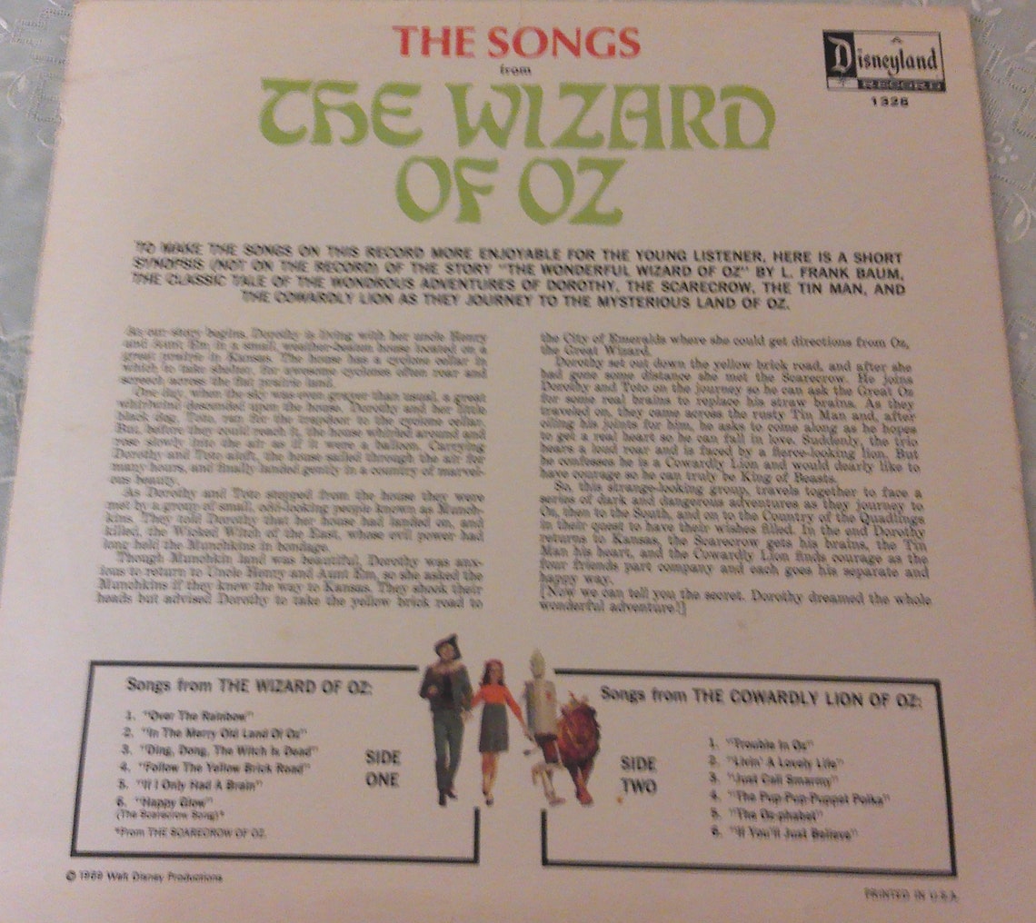 Vintage Children's Record "the Songs From the Wizard of Oz" 1969 - Etsy