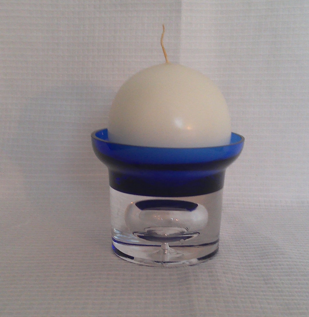 Vintage Cobalt Blue Bubble Glass Candle Holder With Round Candle - Etsy