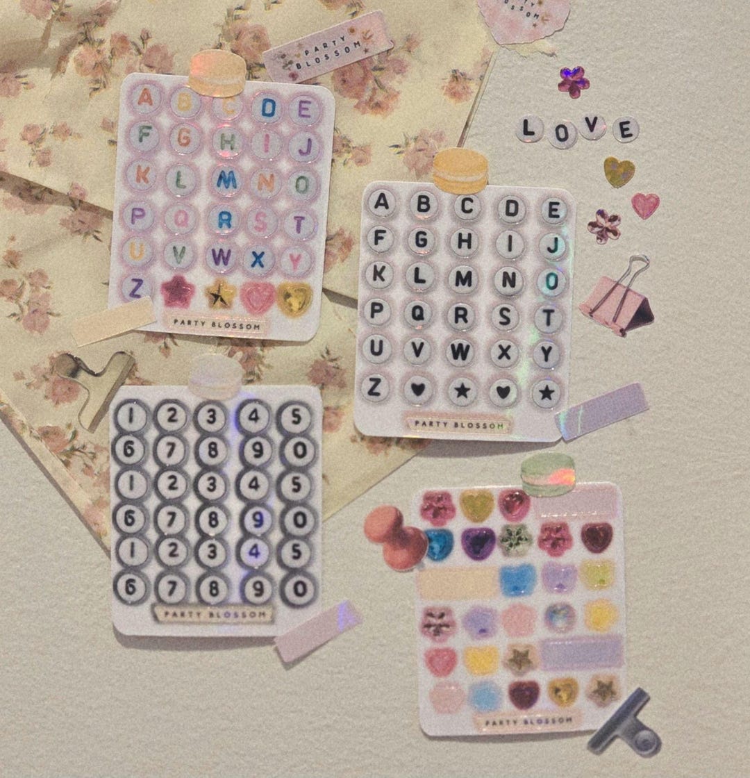 Bead Letter Number Sticker Sheet | Premium Waterproof | Actual Size of ...