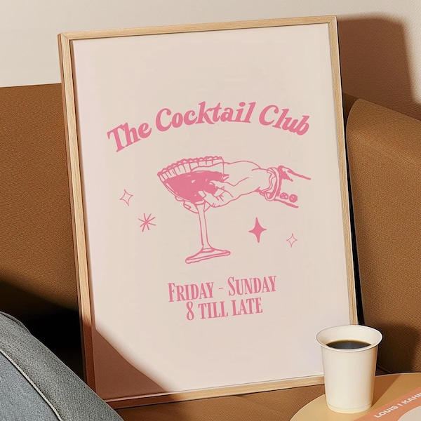 Pink Green Margarita Retro Cocktail Wall Art Bar Cart Poster Prints ...