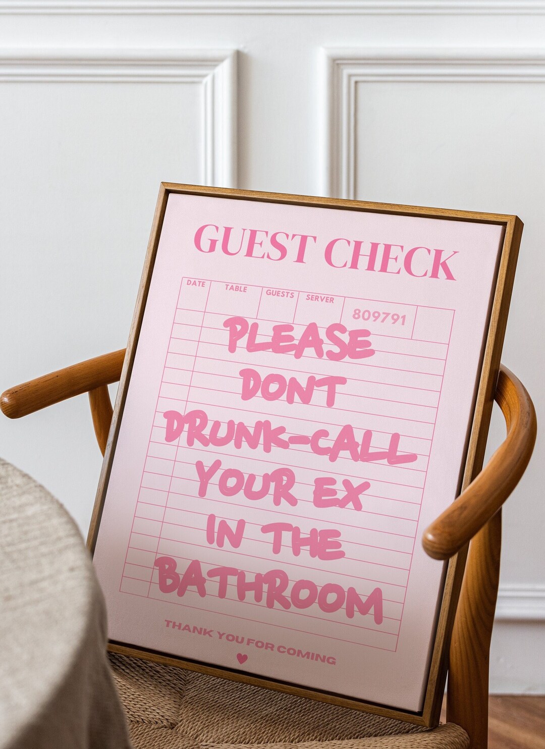 Guest Check Art Print Funny Quote College Dorm Apartment Pink - Etsy