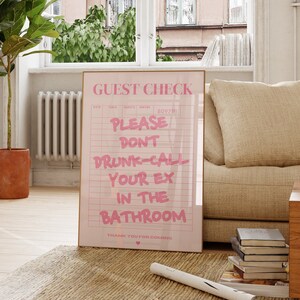 Guest Check Art Print Funny Quote College Dorm Apartment Pink Aesthetic ...