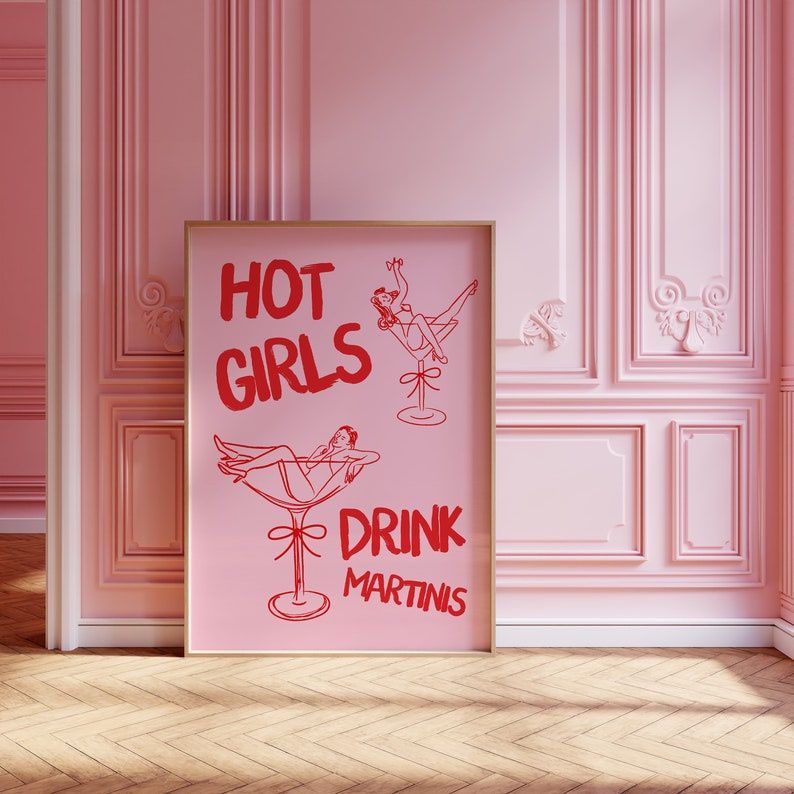 Hot Girls Drink Martinis Poster Fun Printable Cocktail Wall Art Bar ...