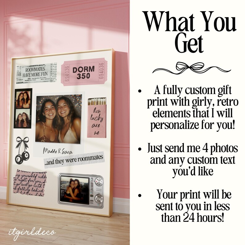 CUSTOM PHOTO PRINT Roommate, Scrapbook Style, Personalized College Dorm ...