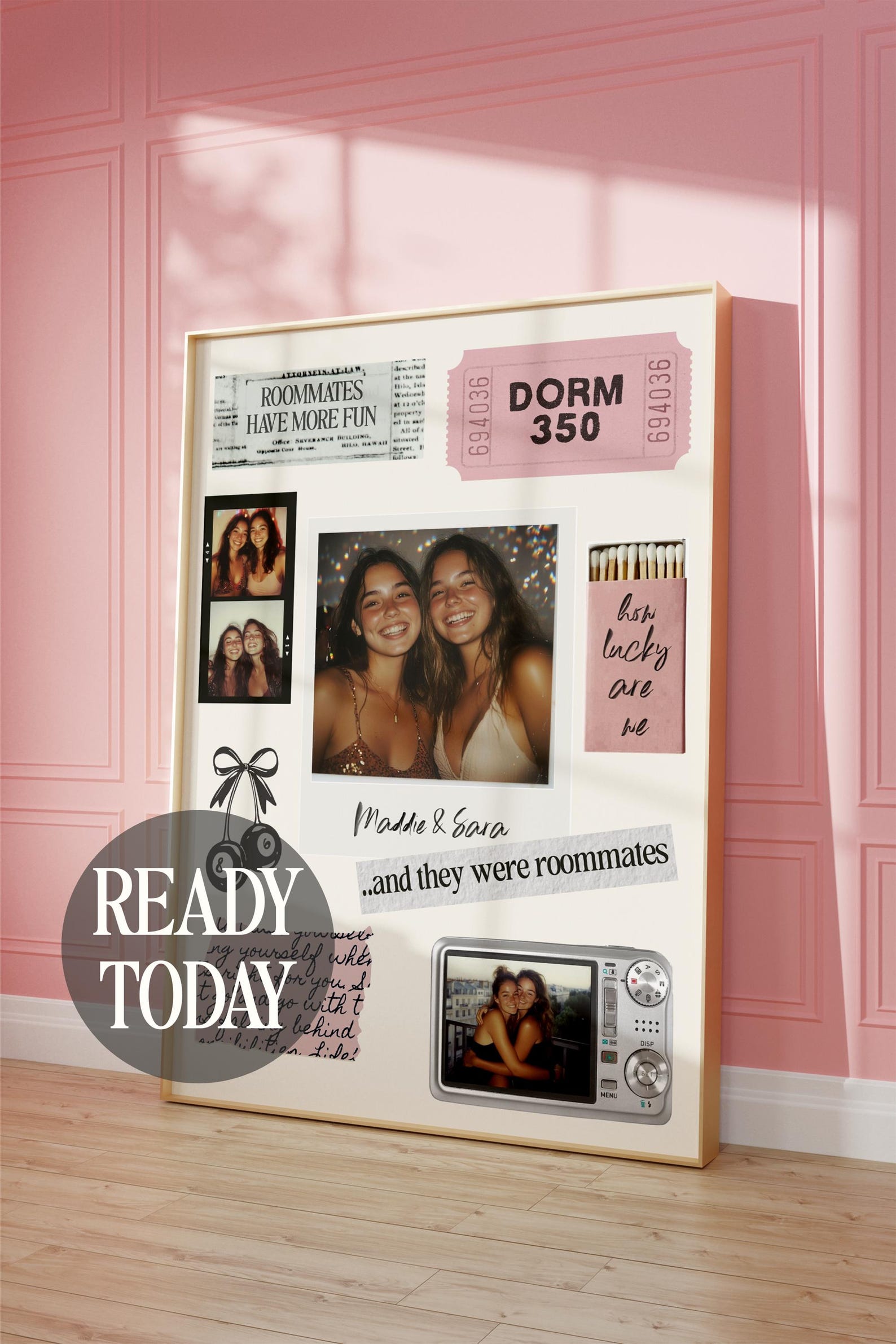 CUSTOM PHOTO PRINT Roommate, Scrapbook Style, Personalized College Dorm ...