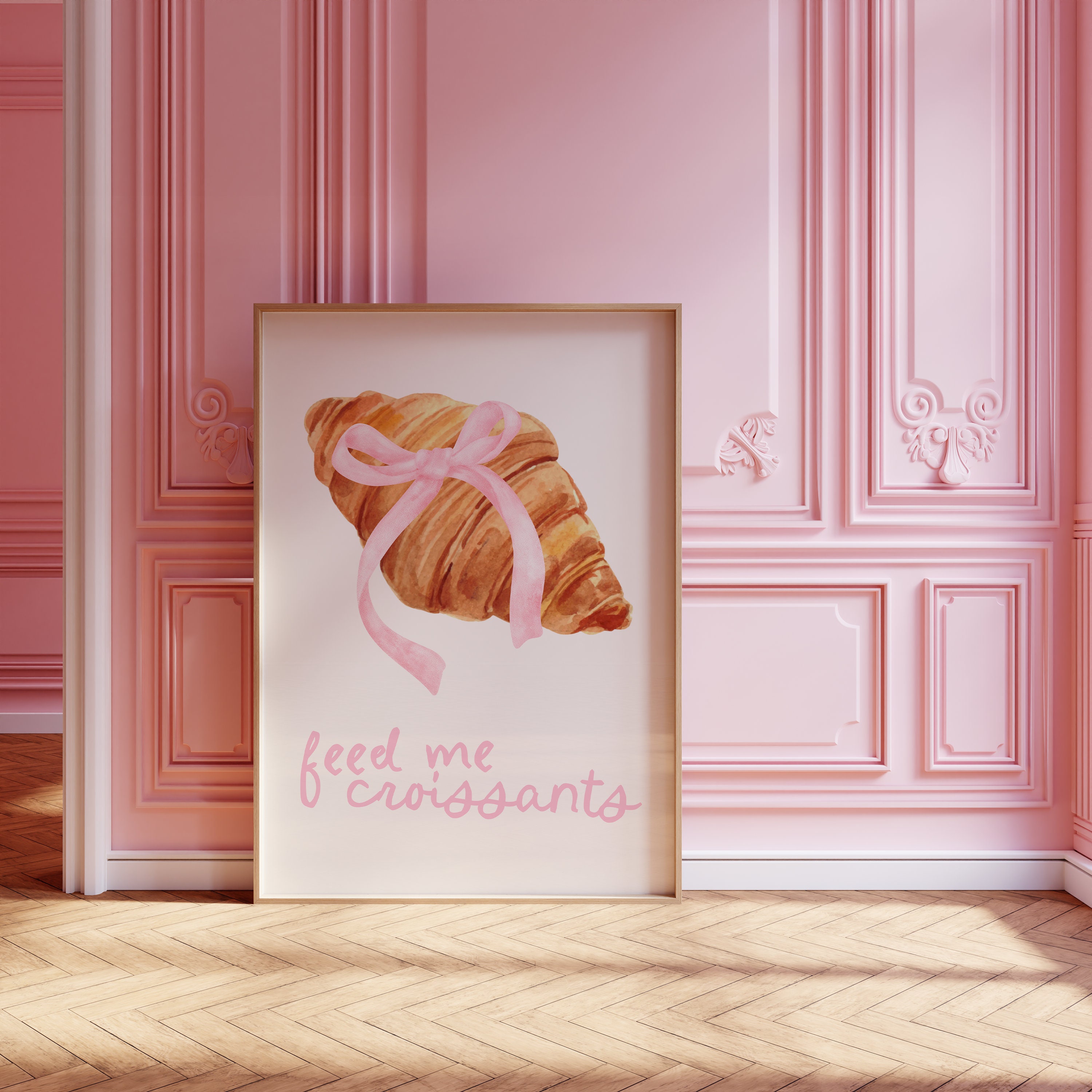Set of 2 Coquette French Girly Print Croissant Pastry Wall Art Cute ...