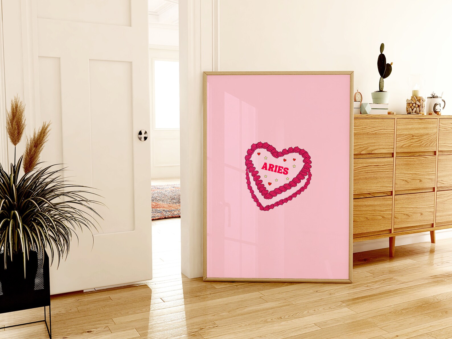 Aries Hot Pink Pastel Pink Zodiac Sign Print Trendy Wall Art College ...