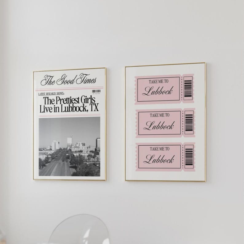 Trendy Lubbock Texas Newspaper Print Set: College Dorm Wall Art ...