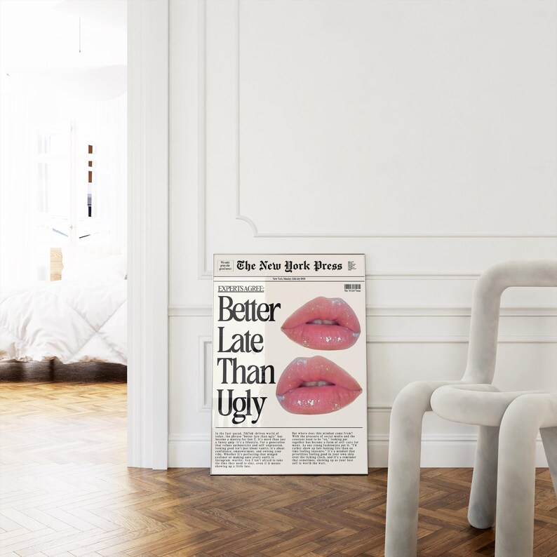 Better Late Than Ugly Retro Vintage Pink Lover News Wall Art Print ...