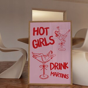 Hot Girls Drink Martinis Poster Fun Printable Cocktail Wall Art Bar ...