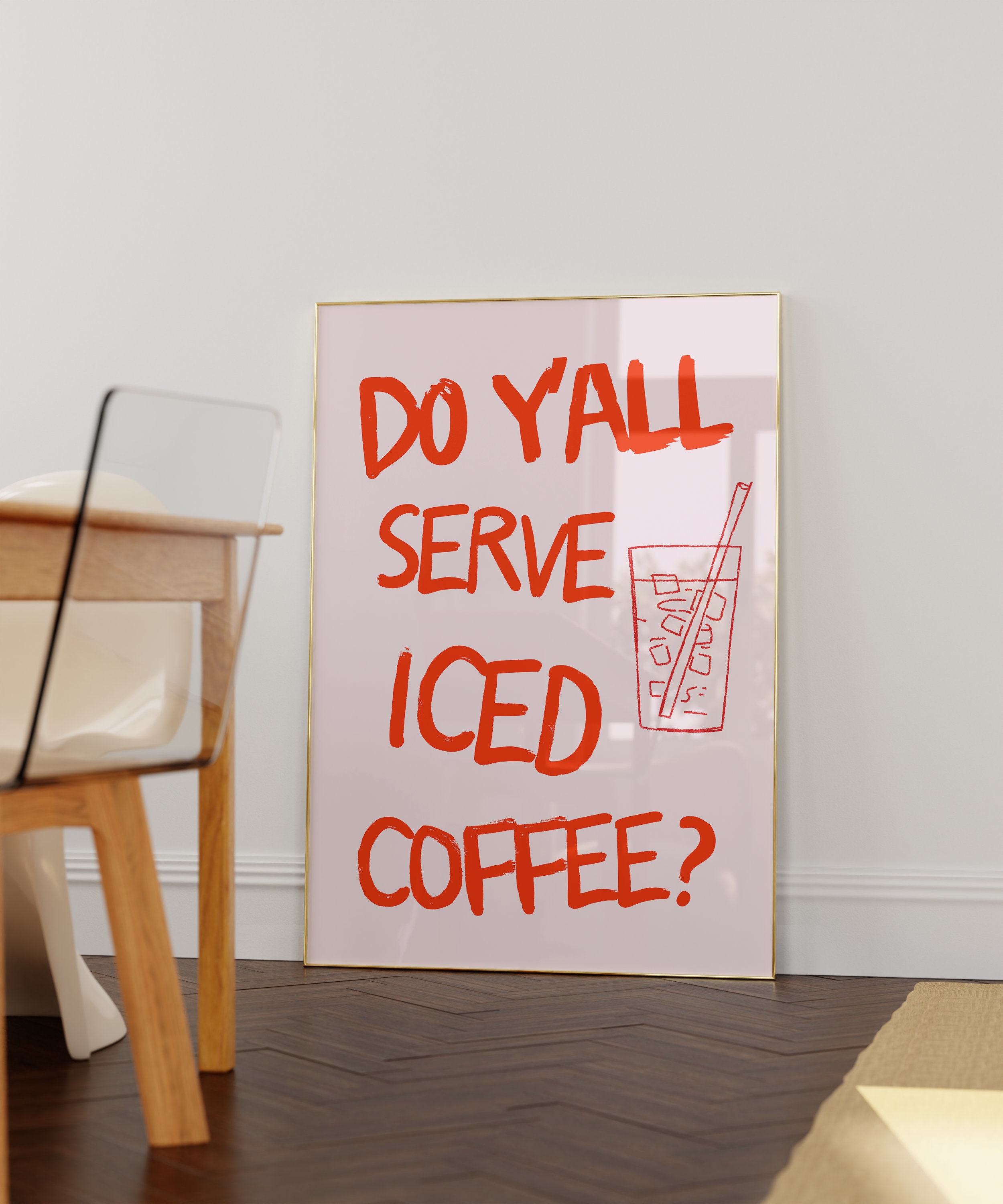 Pink Red Trendy Iced Coffee Quote Poster Print Instant Digital Download ...
