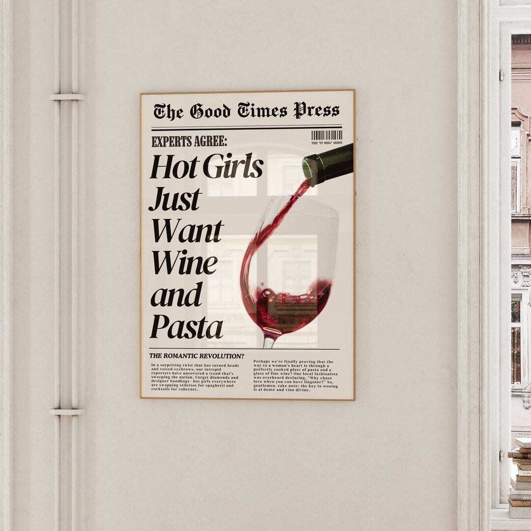 Coquette Hot Girls Love Pasta and Wine Retro Vintage Wall Art Print ...