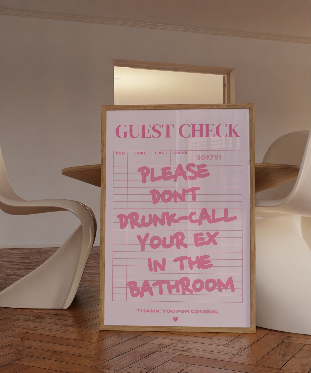 Guest Check Art Print Funny Quote College Dorm Apartment Pink Aesthetic ...