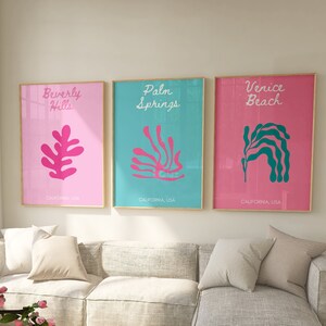 Set of 3 Preppy Beach Wall Art Posters Pastel Pink Instant Digital ...