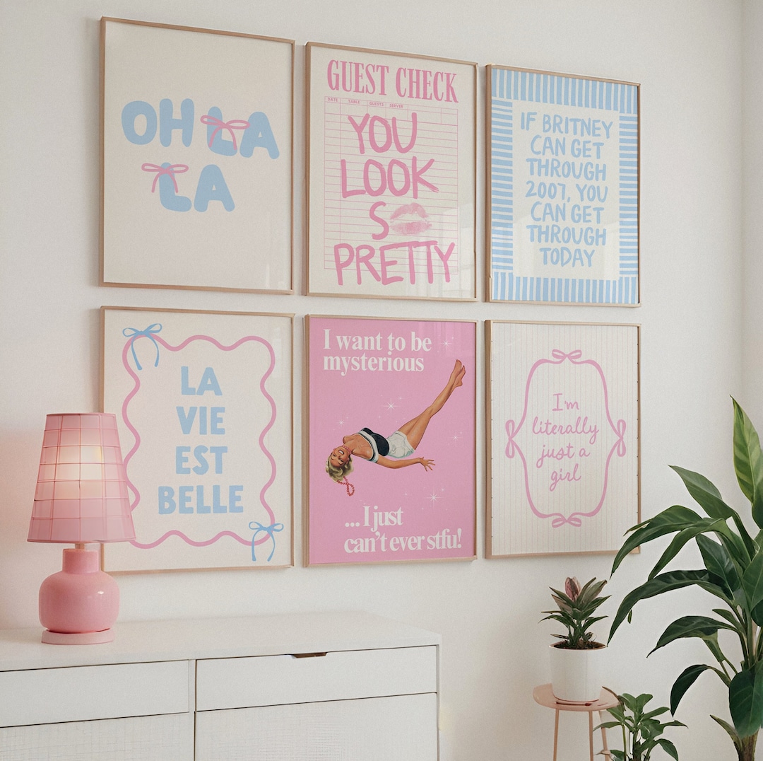 Pastel Pink and Baby Blue Wall Gallery for Bedroom Trendy Retro ...