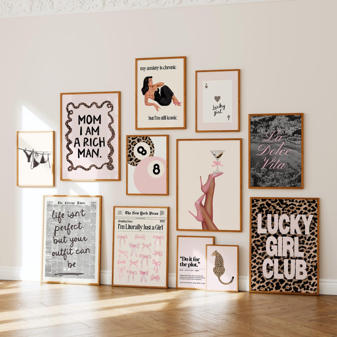 Cheetah Wall Art Set of 12 Pastel Pink Leopard Print Cute Girly Posters ...