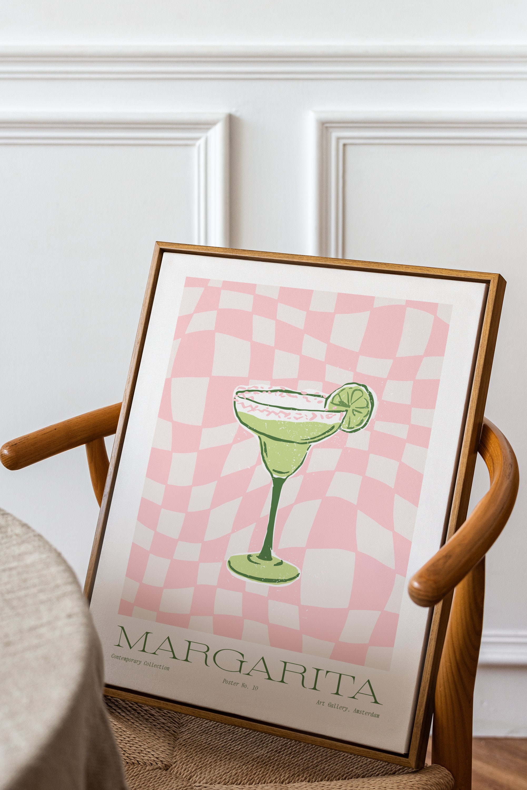 Pink Green Margarita Retro Cocktail Wall Art Bar Cart Poster Prints ...
