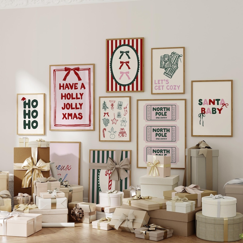 Set of 12 Boho Christmas Printables, Colorful Holiday Decor Wall Art ...