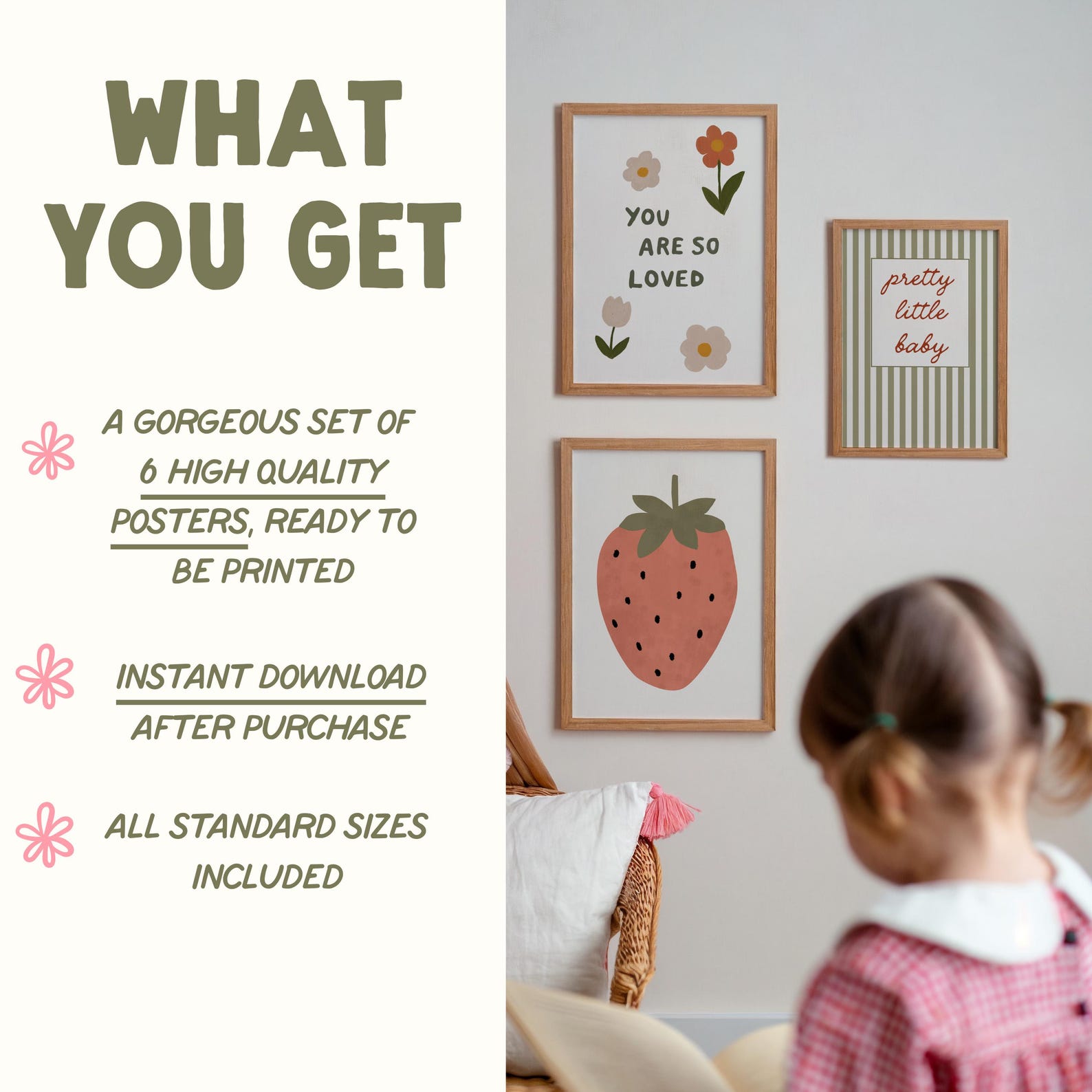 Sage Green Scandi Nursery Art Prints: Boho Kids Room Decor (digital ...