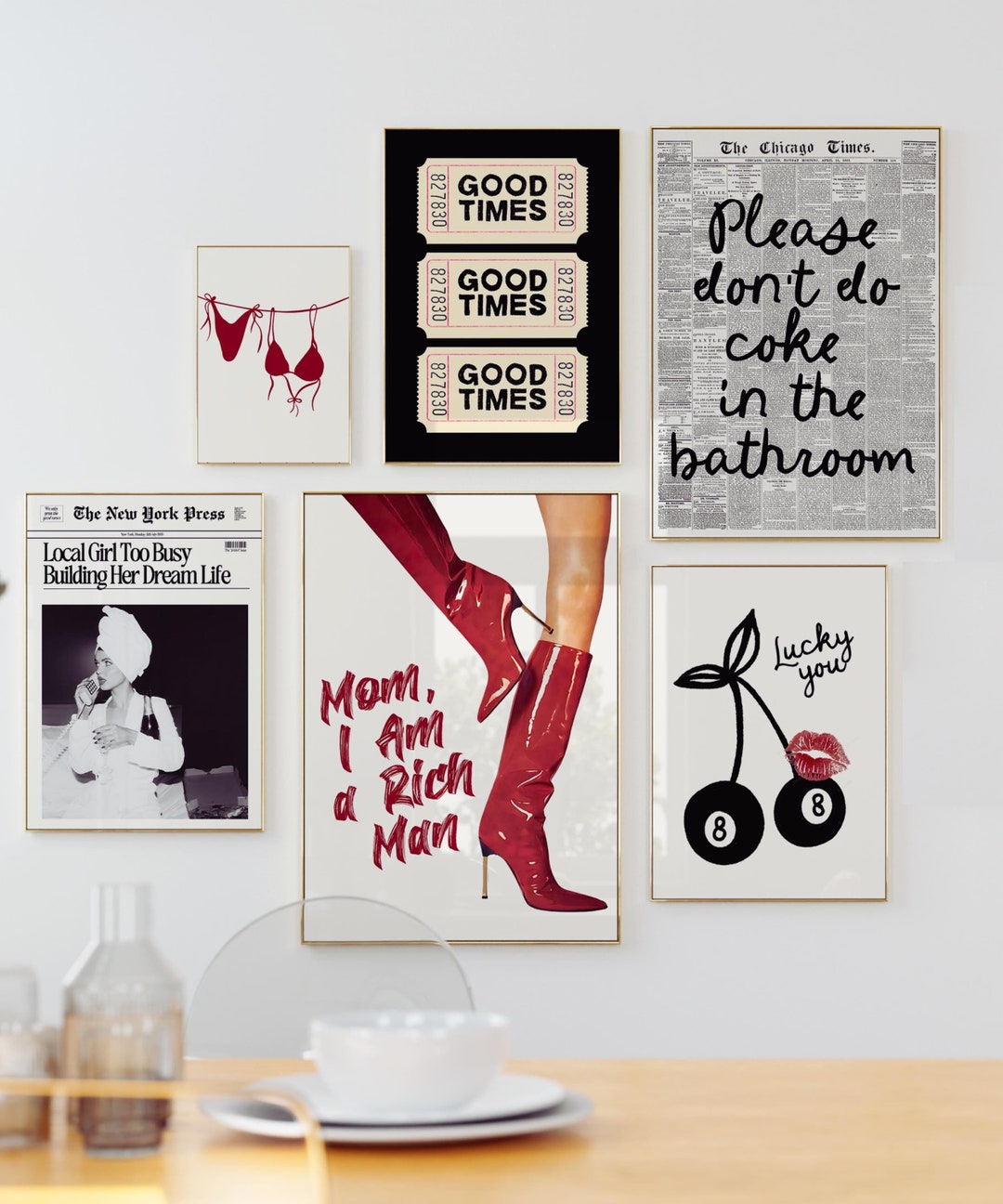Red Gallery Wall Set Digital Download 6 Prints Bedroom College Dorm ...