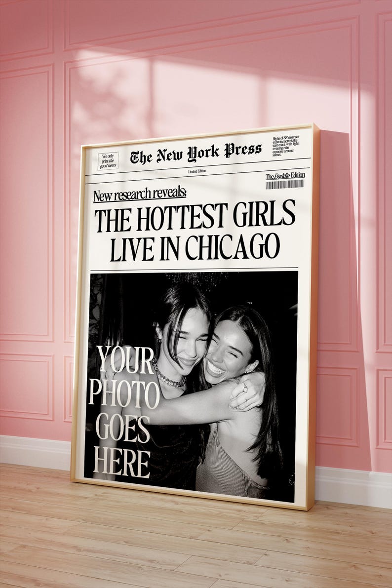 Custom City Newspaper Print: Hot Girls Dorm Room Wall Art (digital ...