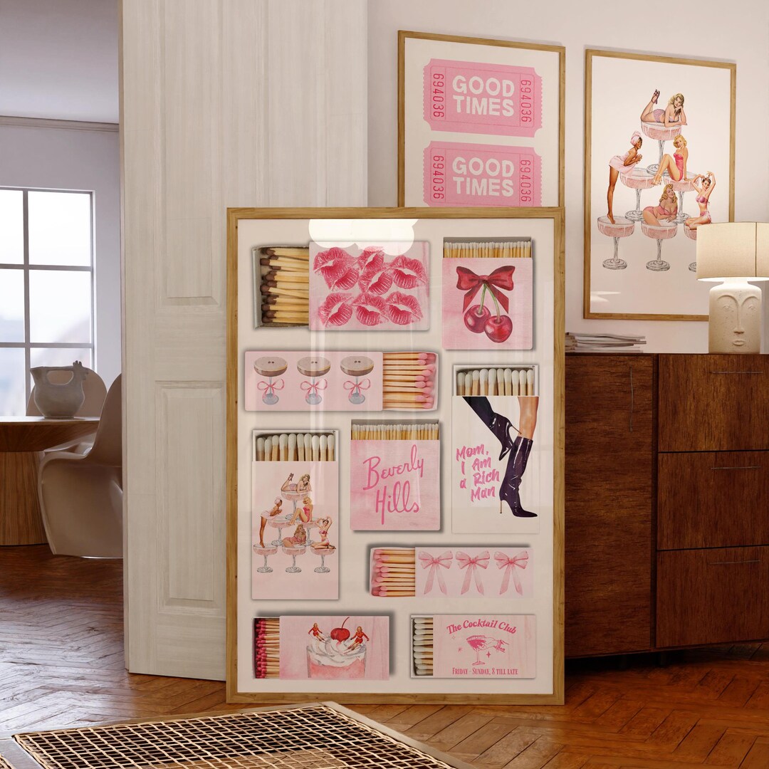 Pink Coquette Matchbox Art Print Trendy Matches Poster, Vintage Retro ...
