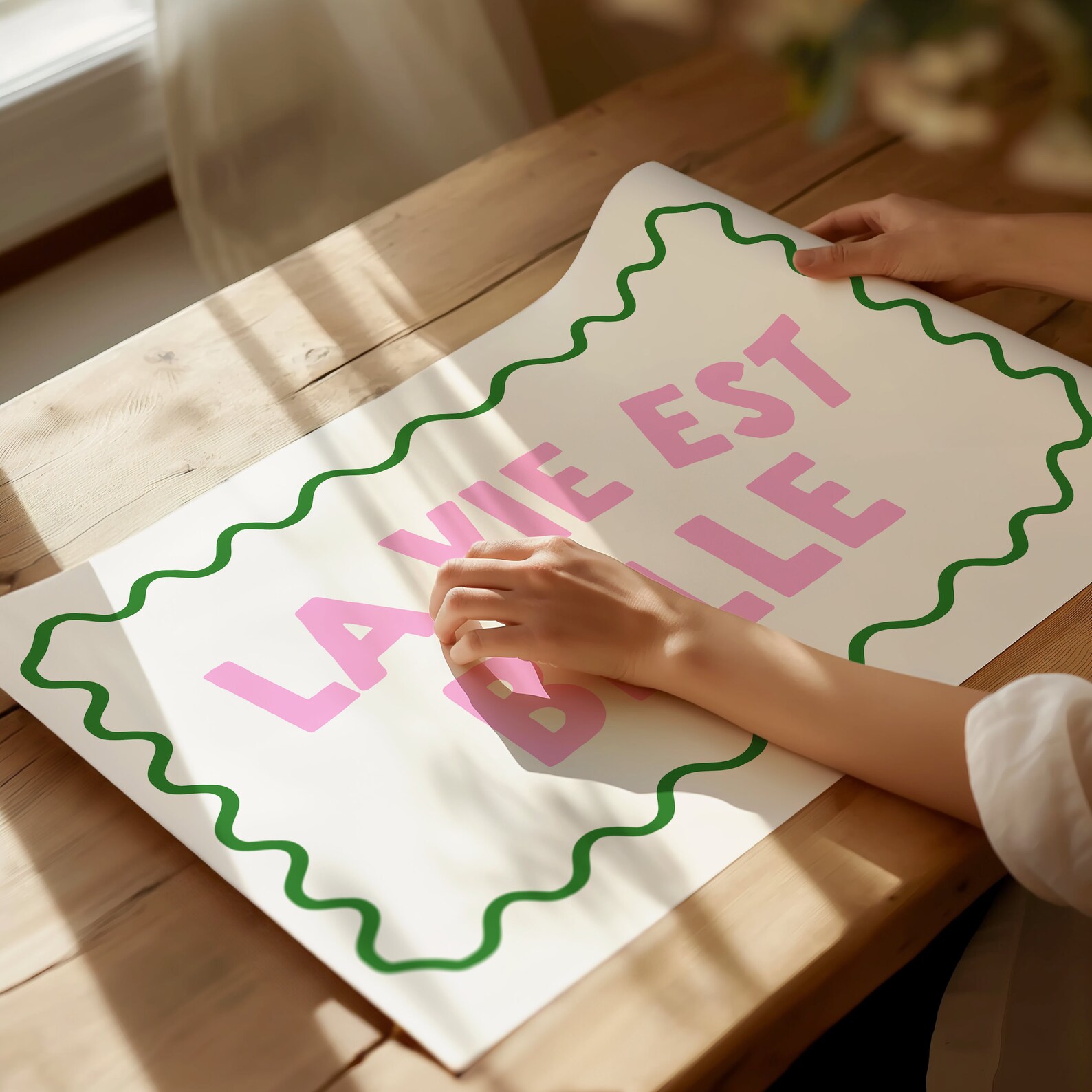 French Retro Print Typography La Vie Est Belle Wall Art Danish Pastel ...