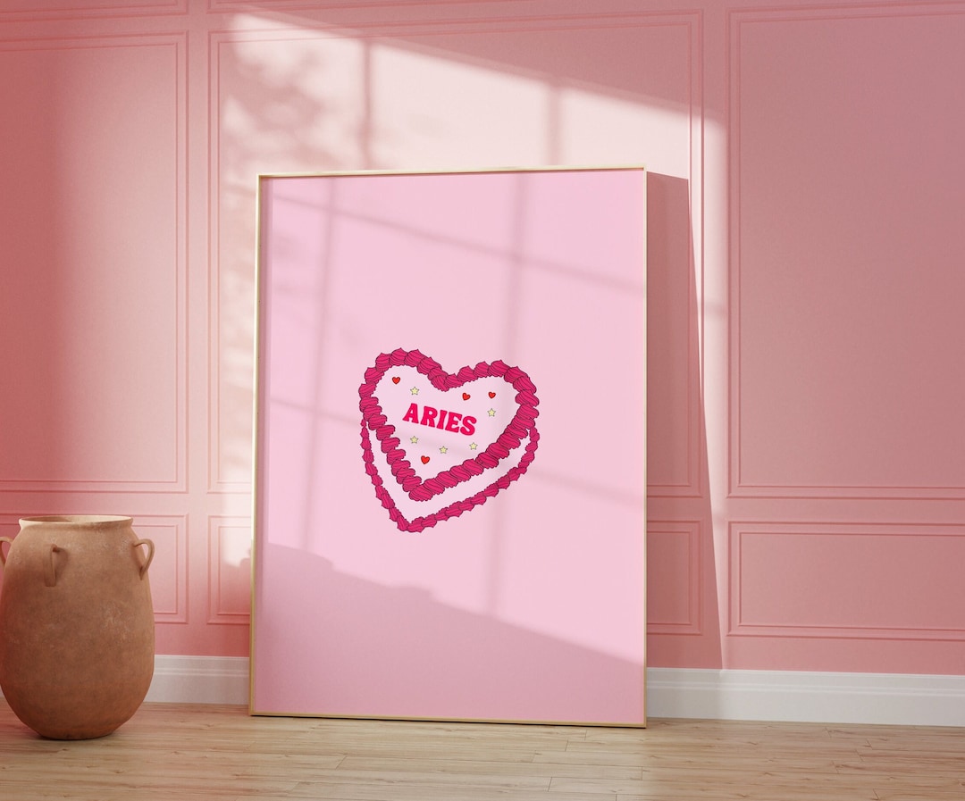 Aries Hot Pink Pastel Pink Zodiac Sign Print Trendy Wall Art College ...