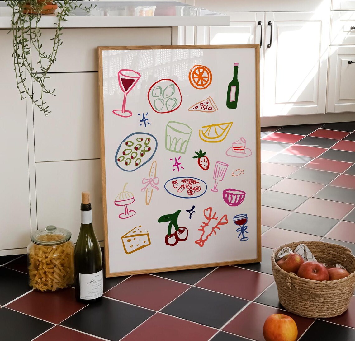Cute Kitchen Print Girl Dinner Doodles Trendy Dining Room Wall Art ...
