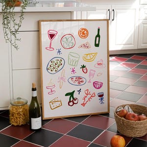 Cute Kitchen Print Girl Dinner Doodles Trendy Dining Room Wall Art ...