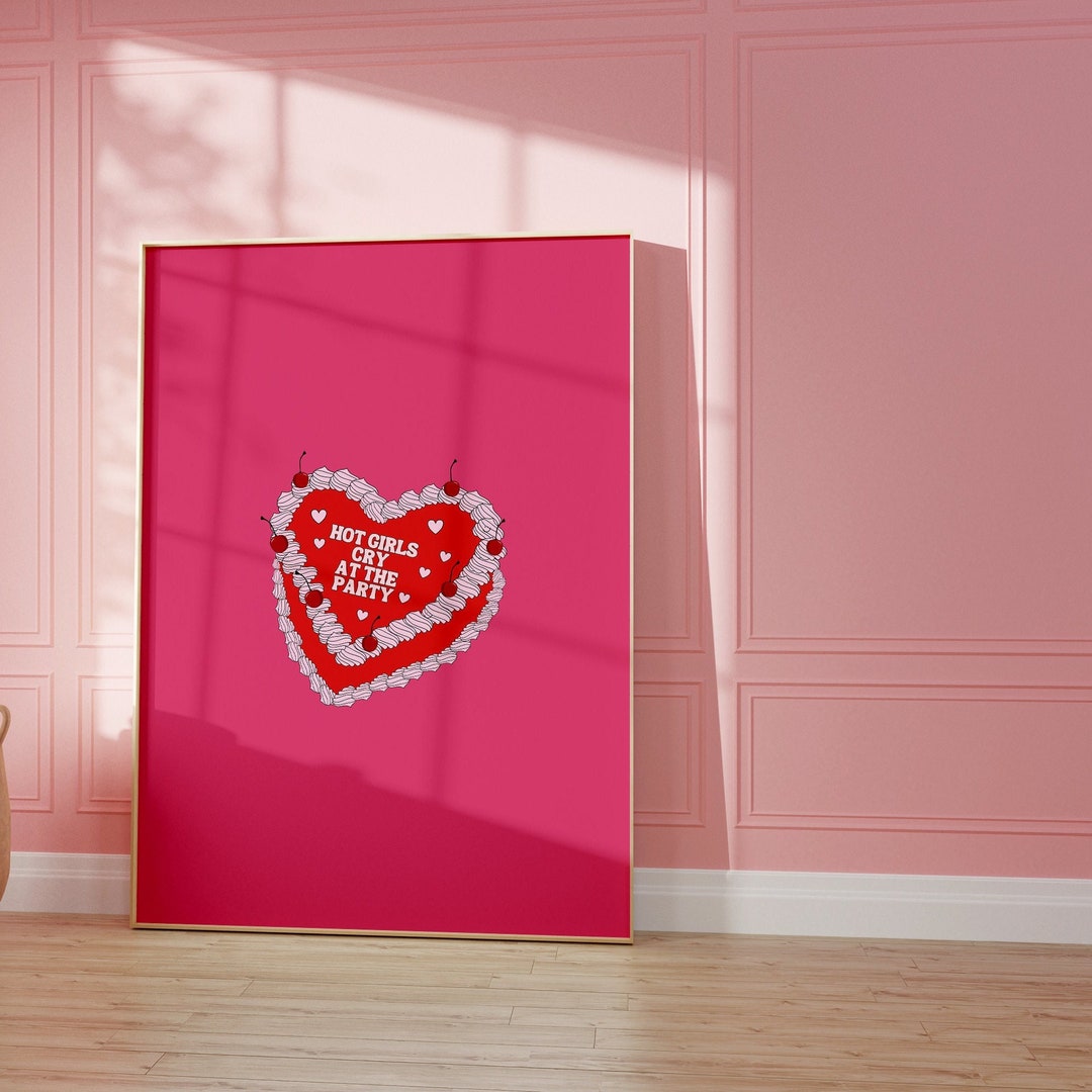 Eclectic Wall Art Hot Pink Wall Art Retro Heart Print Hot Girl Wall Art ...