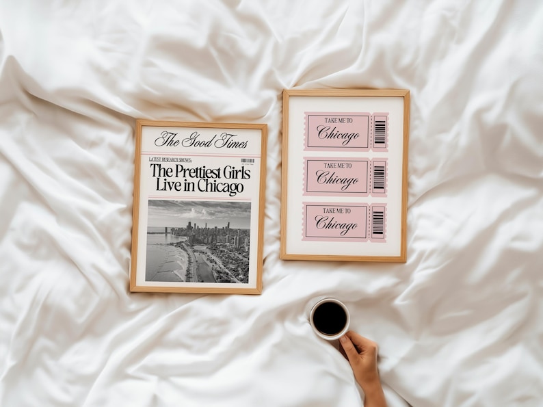 Cute Chicago Wall Art Set Digital Download Prints Newspaper Heading ...