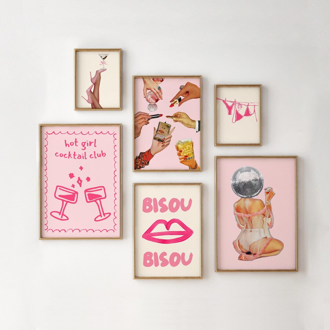 Trendy Wall Decor Pastel Pink Set of 6 Art Prints Cute Girly Posters ...