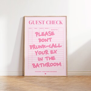 Guest Check Art Print Funny Quote College Dorm Apartment Pink Aesthetic ...